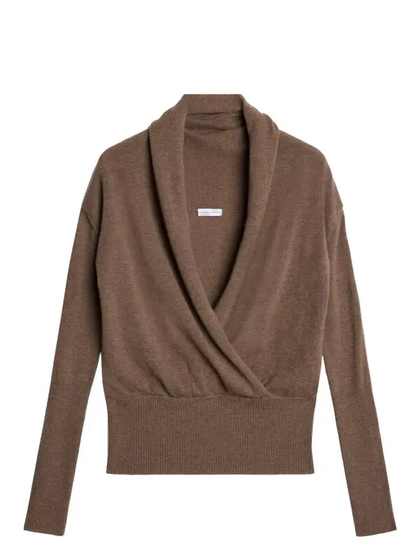 7 For All Mankind Wool V-neck Wrap Sweater - Light Brown