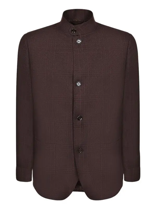 LARDINI Mixed Wool. Stand Collar. Button Closure - Brown