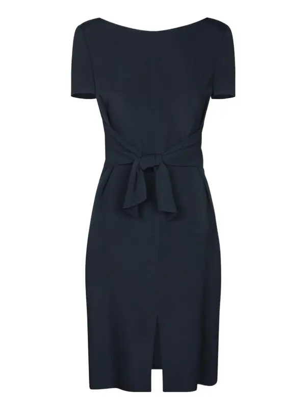 Emporio Armani Round Neck Dress With Waist Knot And Front Slit - Dark Blue
