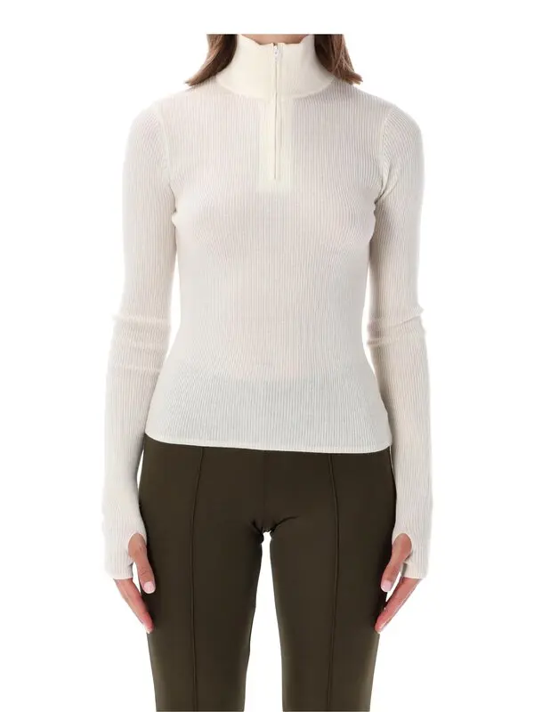 THE FRANKIE SHOP Ribbed High Neck Zip-up Sweater - White