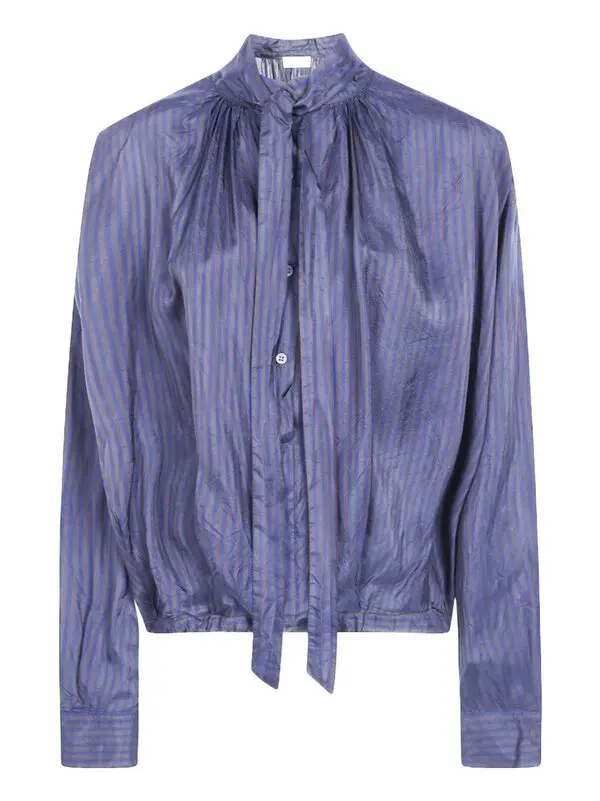 Dries Van Noten Striped Long Sleeve Shirt With Neck Tie - Blue