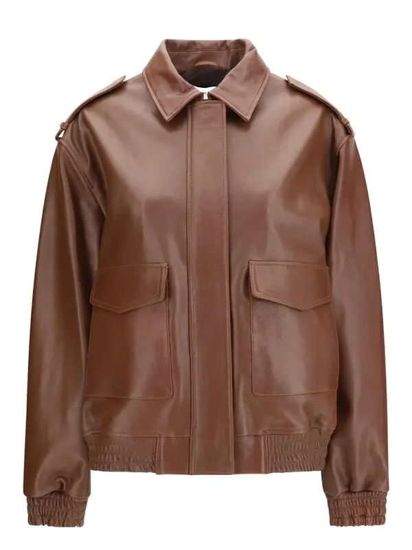 ARMA Astra Oversized Leather Bomber Jacket - Dark Brass-colored