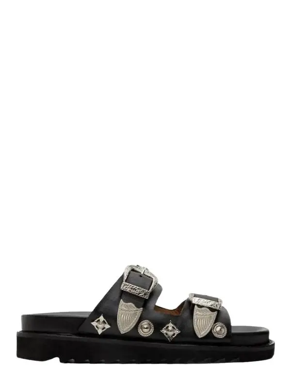 Toga Double Buckle Flat Sandals - Black