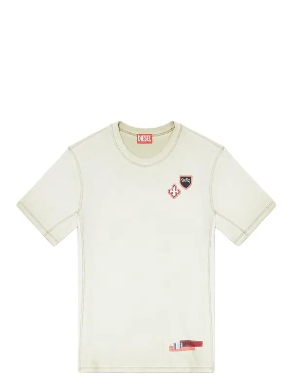 DIESEL® T-shirt With Patches And Microwaffle Sides - Beige