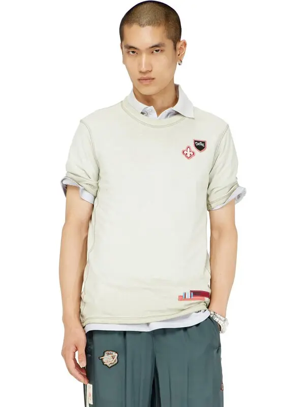DIESEL® T-shirt With Patches And Microwaffle Sides - Grey