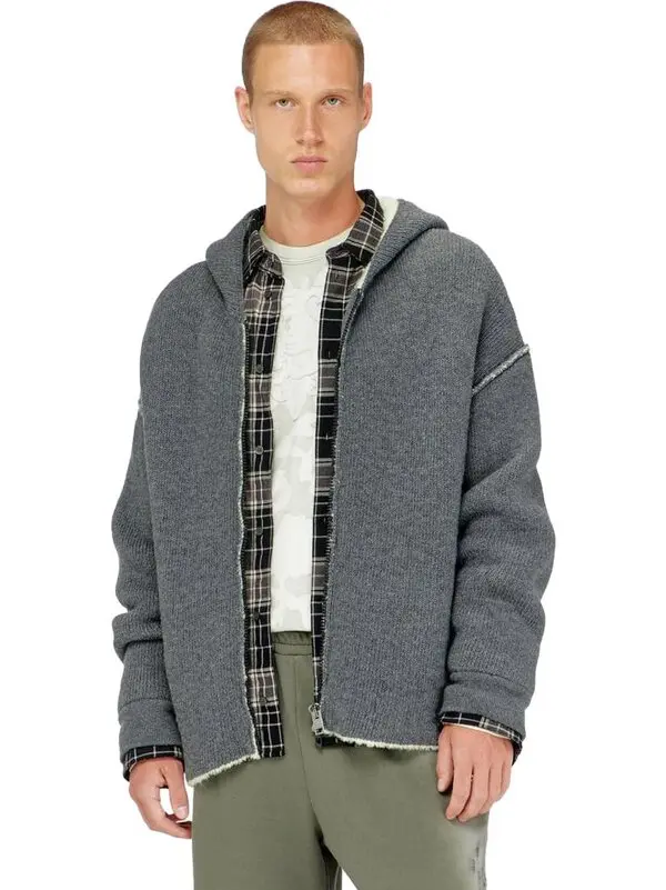 DIESEL® Zip-up Hoodie In Dual-texture Knit - Grey