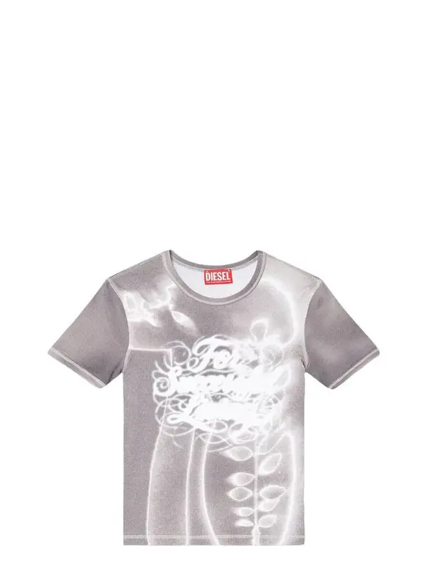 DIESEL® Ribbed Jersey Top With Graphic Print - Grey