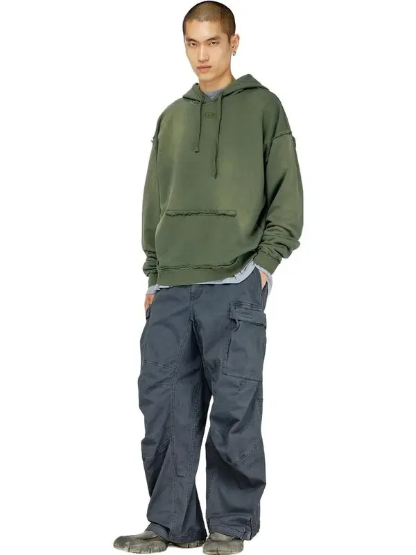 DIESEL® Faded Cotton Hoodie With Frayed Details - Green