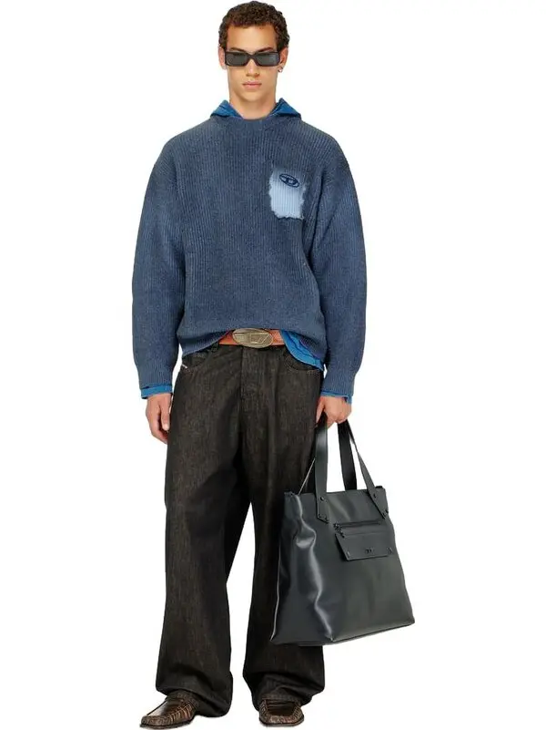 DIESEL® Wool-blend Ribbed Jumper With Mock Pocket - Blue