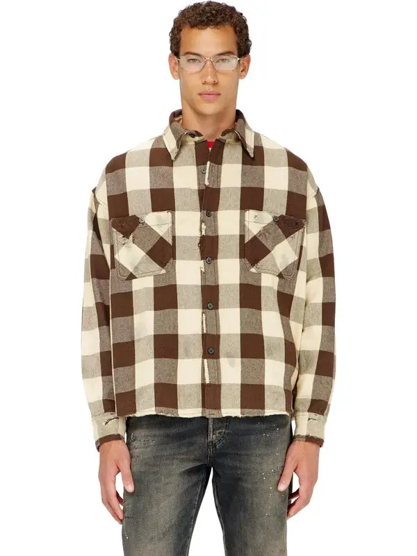 DIESEL® Check Flannel Shirt With Distressed Effect - Brown