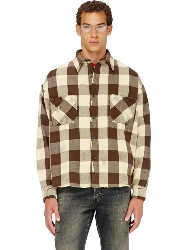 DIESEL® Check Flannel Shirt With Distressed Effect - Vapourous Gray