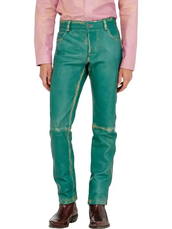 DIESEL® Treated Leather Five-pocket Trousers Fw26 Runway Show - Green