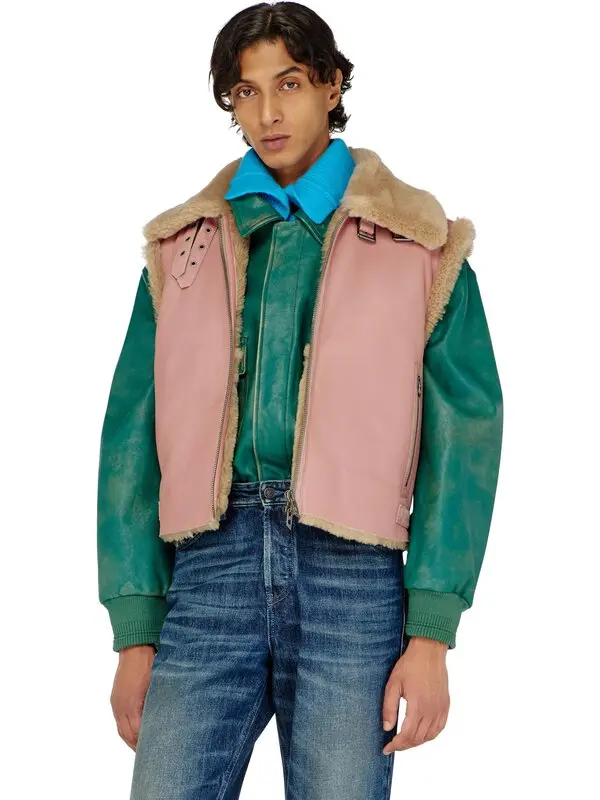 DIESEL® Shearling Lined Leather Vest - Pink