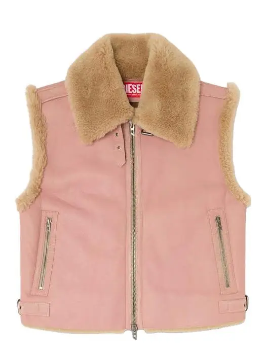 DIESEL® Shearling Lined Leather Vest - Pink