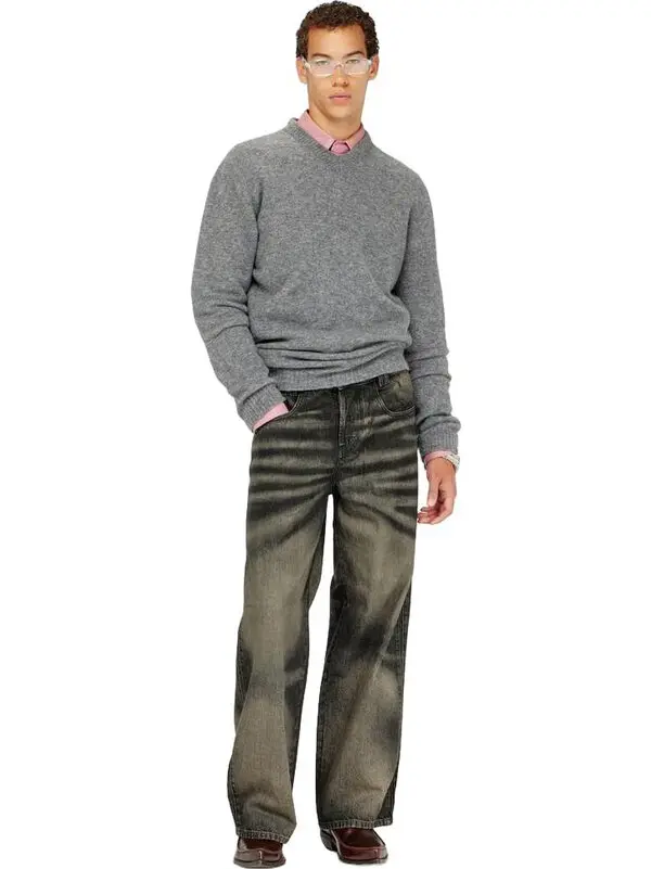 DIESEL® V-neck Jumper In Wrinkled Boiled Knit - Grey