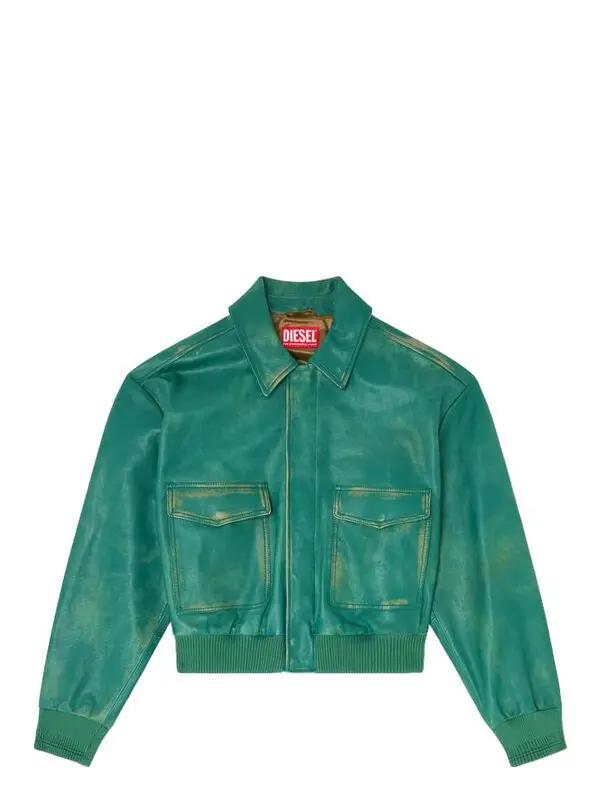 DIESEL® Aviator Jacket In Treated Leather - Green