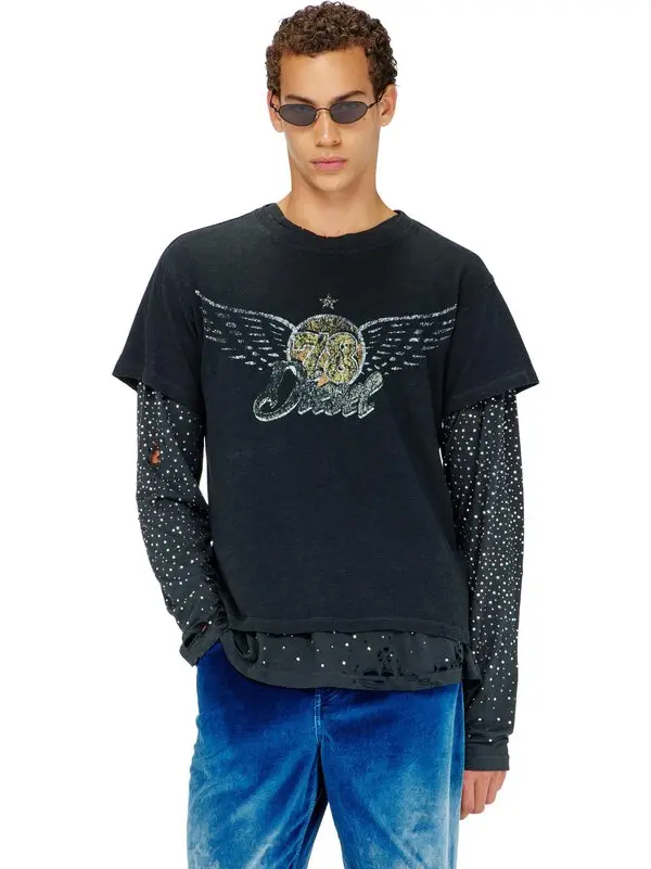 DIESEL® Cotton-hemp T-shirt With Concert Graphics - Black
