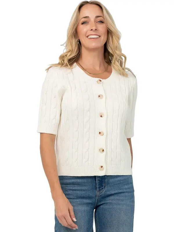 IN FEBRUARY Shay Cable Knit Short Sleeve Cardigan - Cream