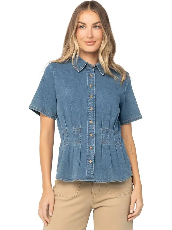 IN FEBRUARY Gia Peplum Top - Medium Wash