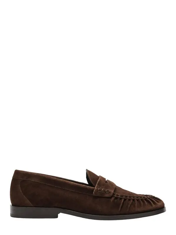 VINNY'S Suede Loafers With Hand-stitched Seams - Brown