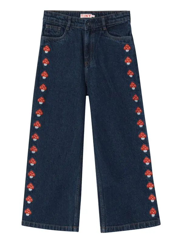 TINY COTTONS Embroidered Mushroom Jeans - Blue