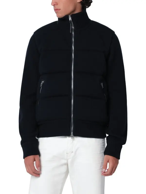 TOM FORD Navy Quilted Virgin Wool Jacket - Blue