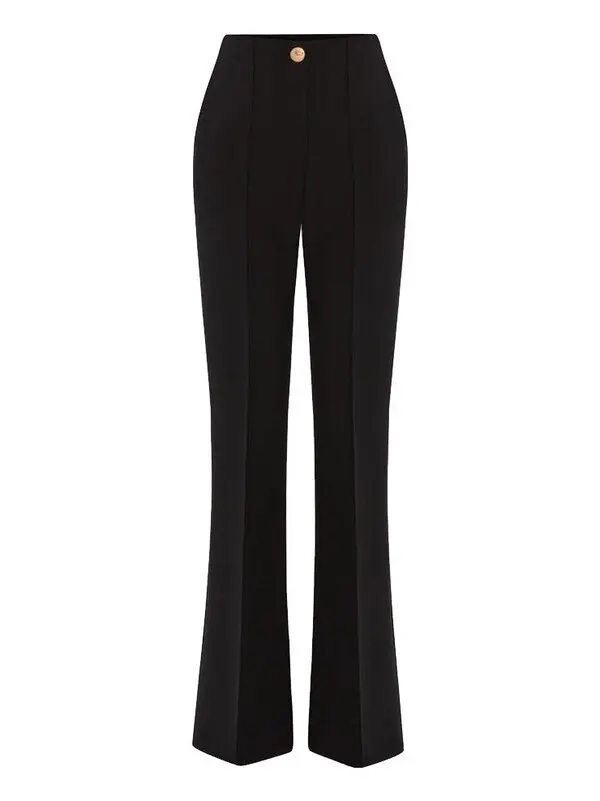 EXQUISE Alvia High-waisted Flared Pants With Gold Button Detail - Black