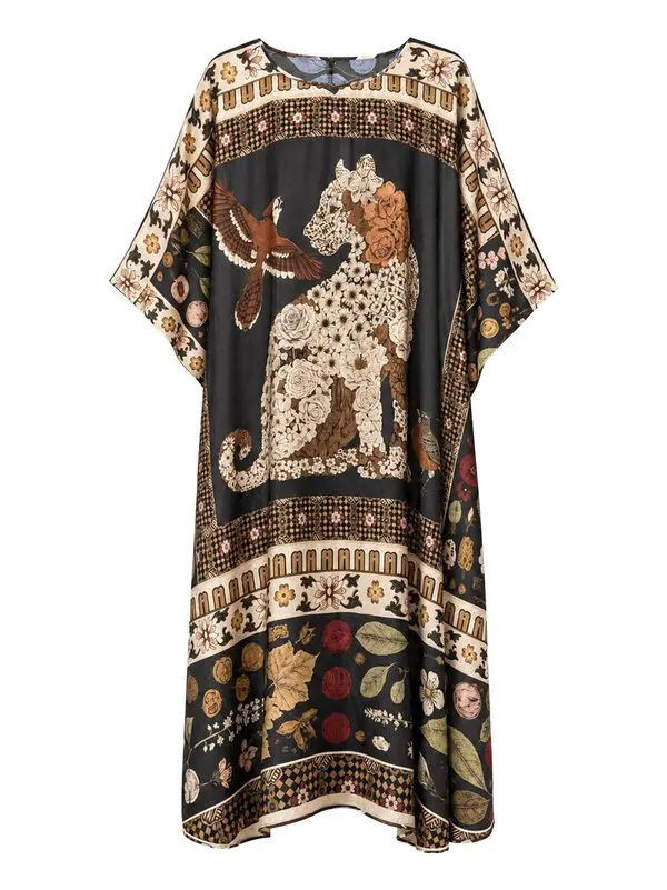 WENZI Hand-painted Double-sided Mulberry Silk Kaftan - Purple