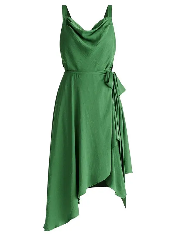 PAISIE Cowl Neck Asymmetrical Hem Dress - Green