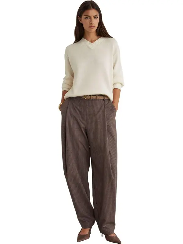 REISS Mari Petite Wool-cashmere V-neck Jumper - Ivory
