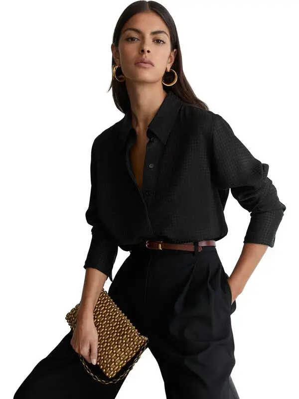 REISS Elora Houndstooth-check Jacquard Shirt - Black