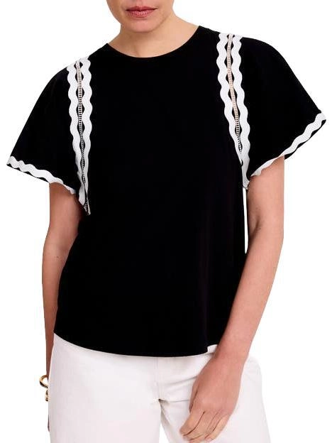 Mint Velvet Ric Rac Trim Cotton Top - Black