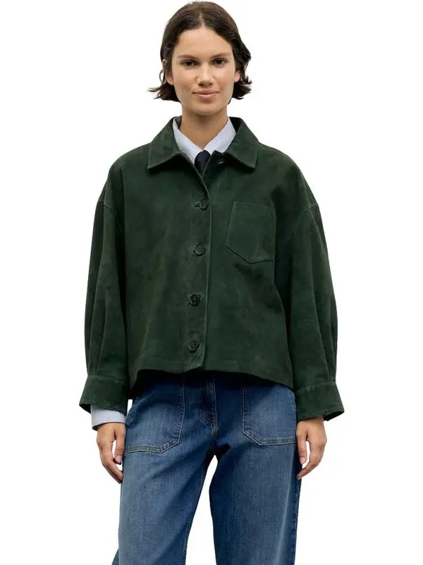 Gerard Darel Cropped Suede Jacket - Dark Green