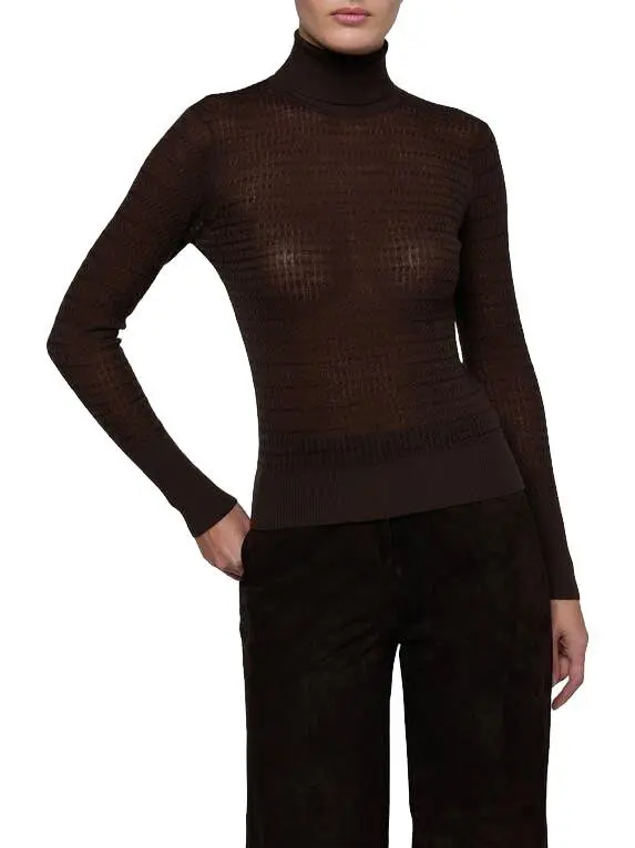 L'Agence Umbra Cable Wool Turtleneck Top - Dark Java