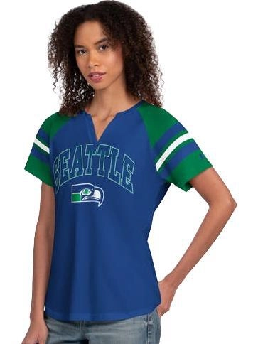 STARTER Seattle Seahawks Game On Notch Neck Raglan T-shirt By - Royal