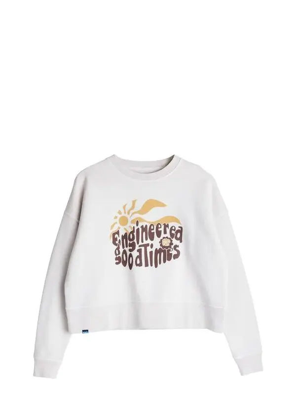 KAVU Crew Crop Top Organic Cotton Fleece Sweatshirt With Graphic - Oatmeal