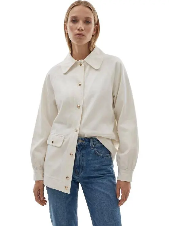 EXQUISE Delancy Shirt Collar Long Sleeve Jacket - Ecru
