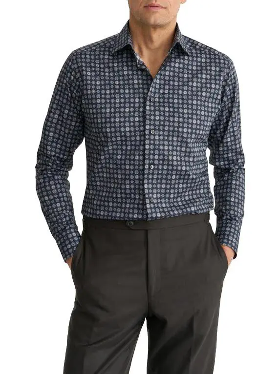 Eton Contemporary Fit Geometric Dress Shirt - Navy