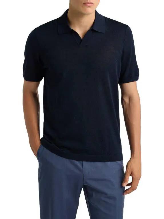 JACK VICTOR Wool Johnny Collar Polo - Navy