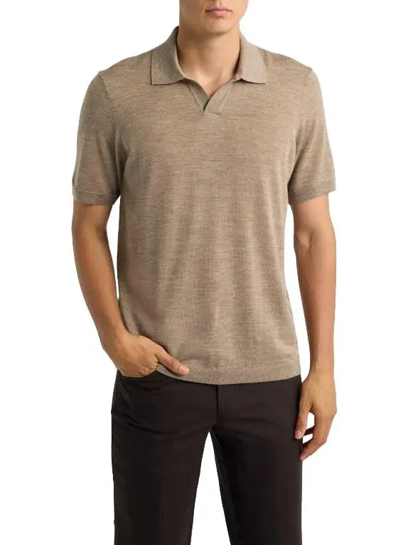 JACK VICTOR Wool Johnny Collar Polo - Tan
