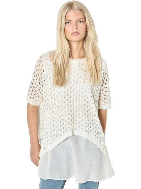 APRICOT Knitted Mesh Shimmer Layer Tunic - White