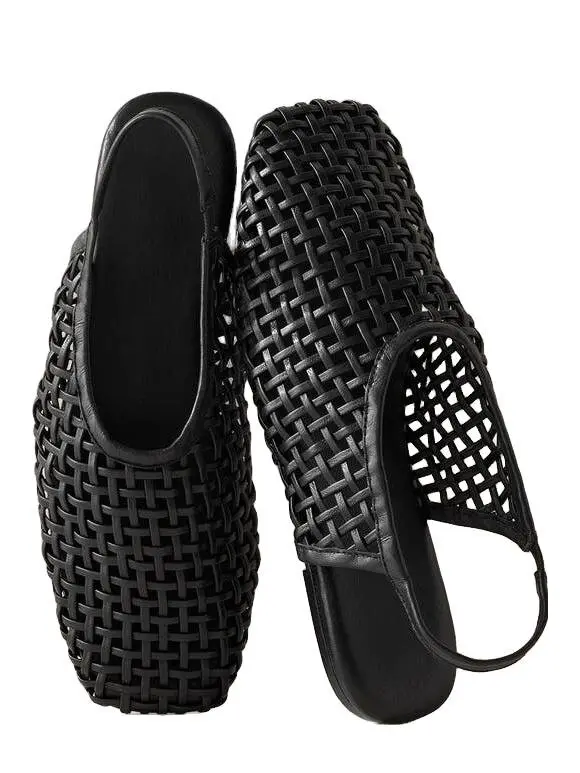 HAVEN WELL WITHIN Woven Leather Sandals With Ankle Strap - Black