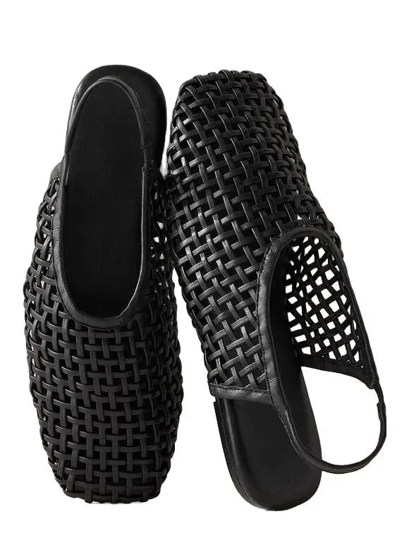 HAVEN WELL WITHIN Woven Leather Sandals With Ankle Strap - Black