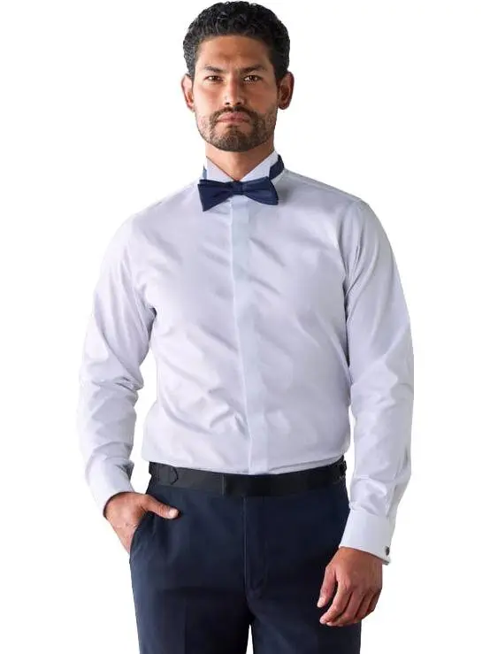 THE BLACK TUX Wing Collar Fly Front Slim Dress Shirt - White