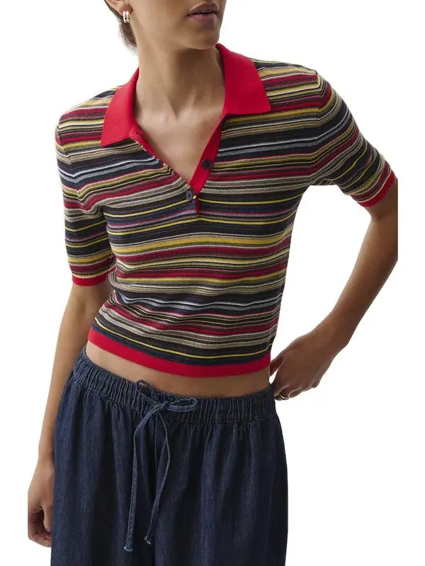 PISTOLA Ashlee Striped Cropped Polo Shirt - Negroni Stripe