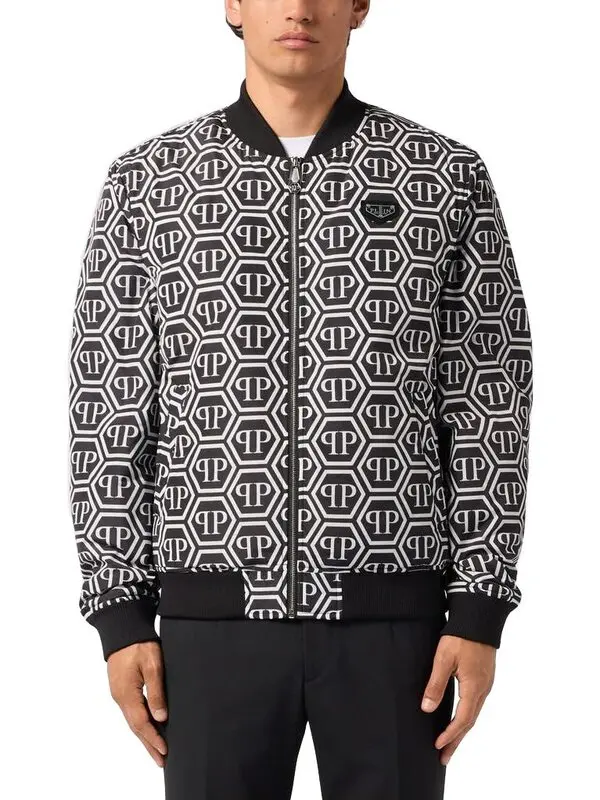 Philipp Plein Monogram Nylon Bomber Jacket - Black
