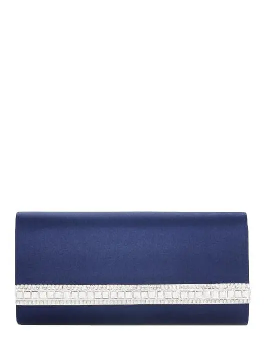 Judith Leiber Crystal Bar Satin Clutch - Silver Navy