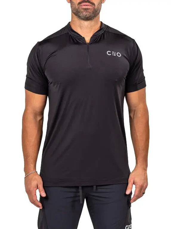 MACEOO Athletic Performance Quarter Zip T-shirt - Black