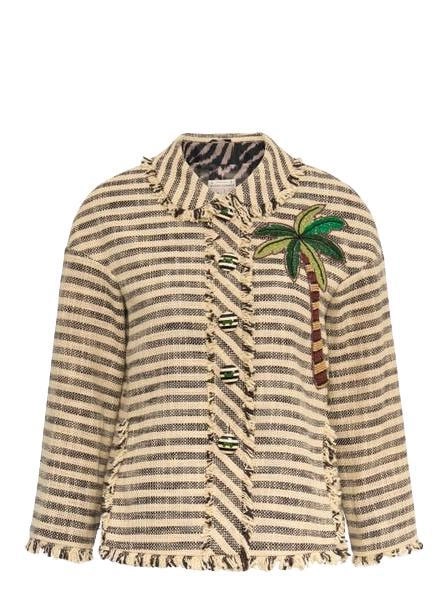 MAISON COMMON Striped Jacket With Palm Tree Embroidery - Black/sand