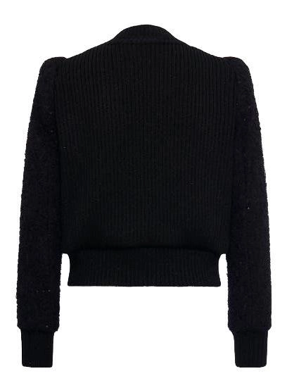 MAISON COMMON Tweed Bomber Jacket With Knitted Back - Black